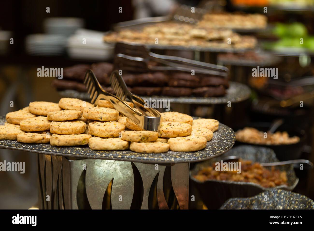 Buffet table with various cookies and biscuits, tarts and cakes Stock ...
