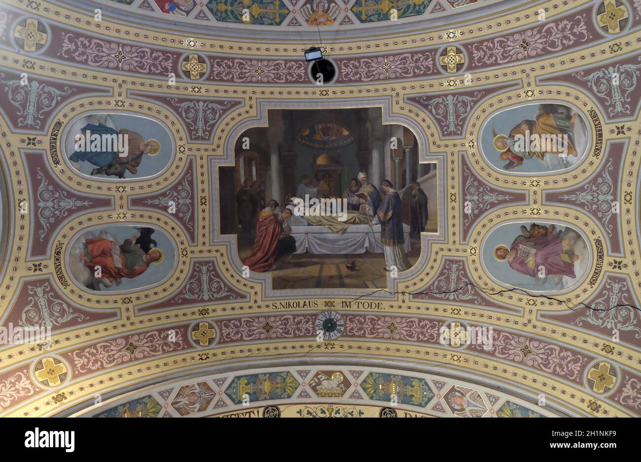 Death of saint Nicholas, fresco painting in parish church of St ...