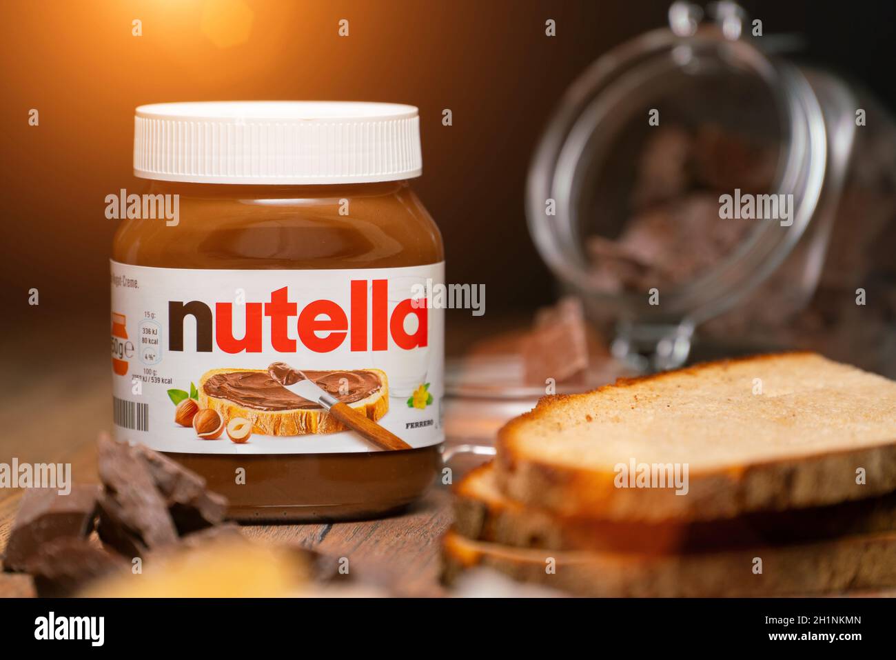 AACHEN, GERMANY - JAN 07, 2021: Pot of Nutella, the popular brand name ...