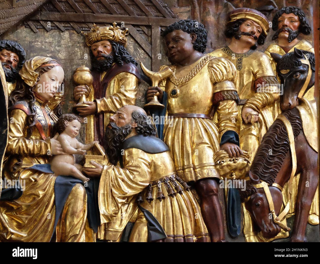 Nativity scene, adoration of the Magi, Maria am Berg church in Hallstatt, Austria Stock Photo ...