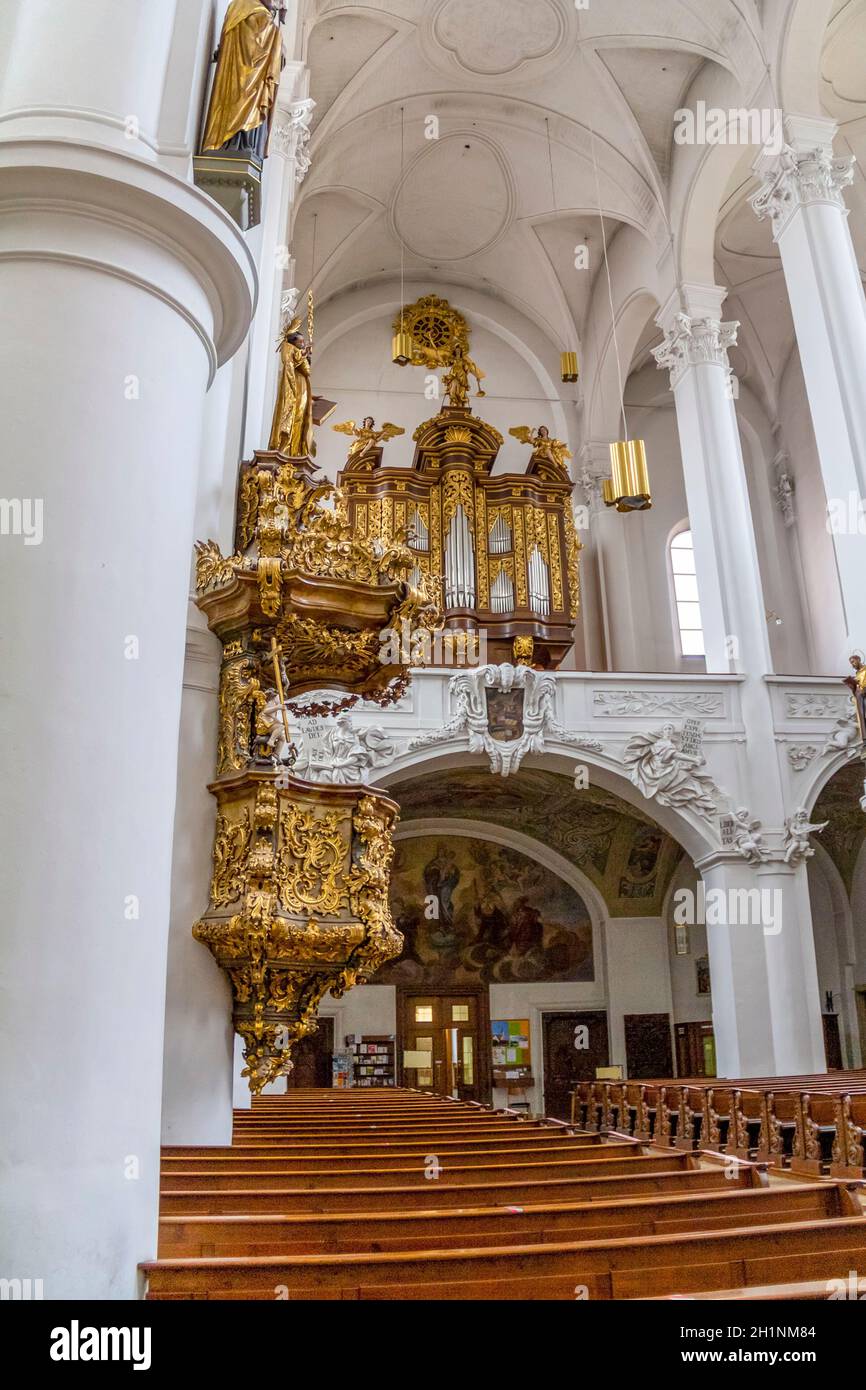 church interior seen in Straubing, a city of Lower Bavaria in Germany ...