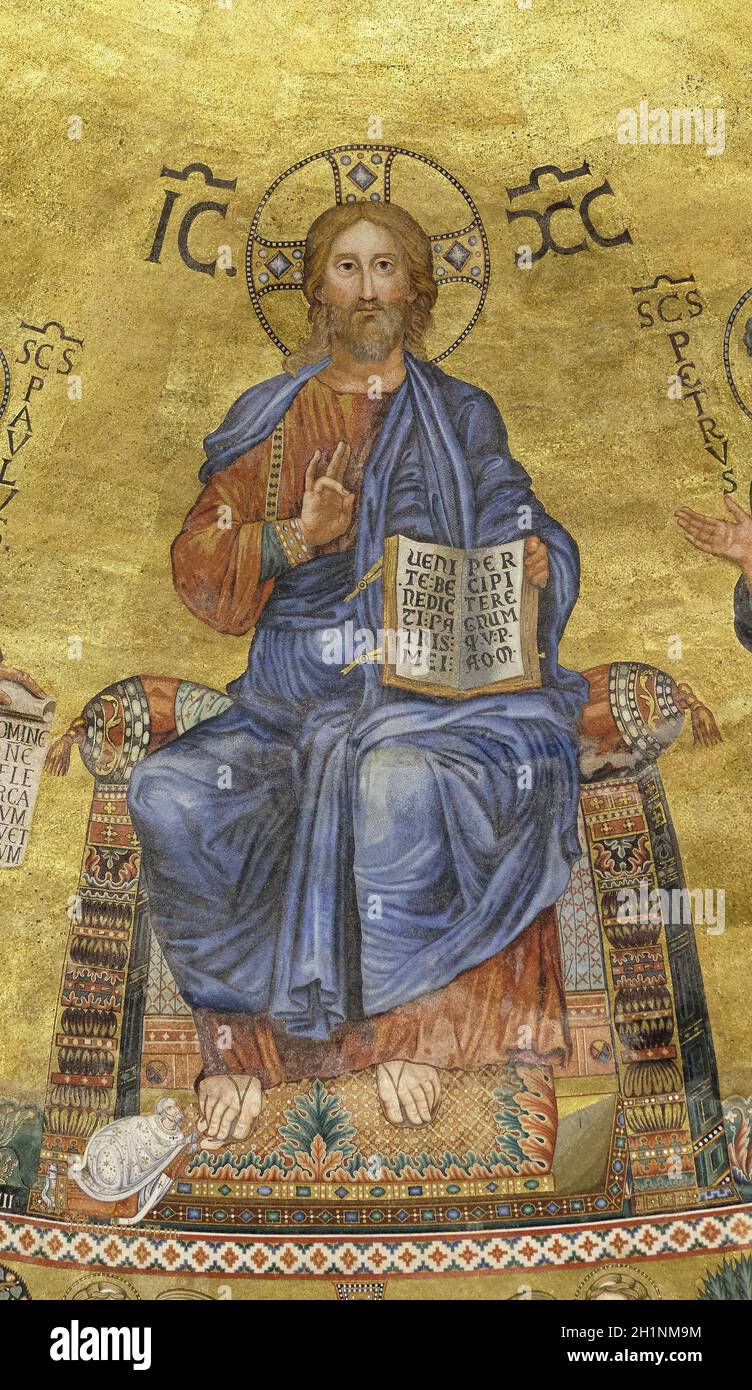 The icon on the dome with the image of Jesus Christ on a gold ...