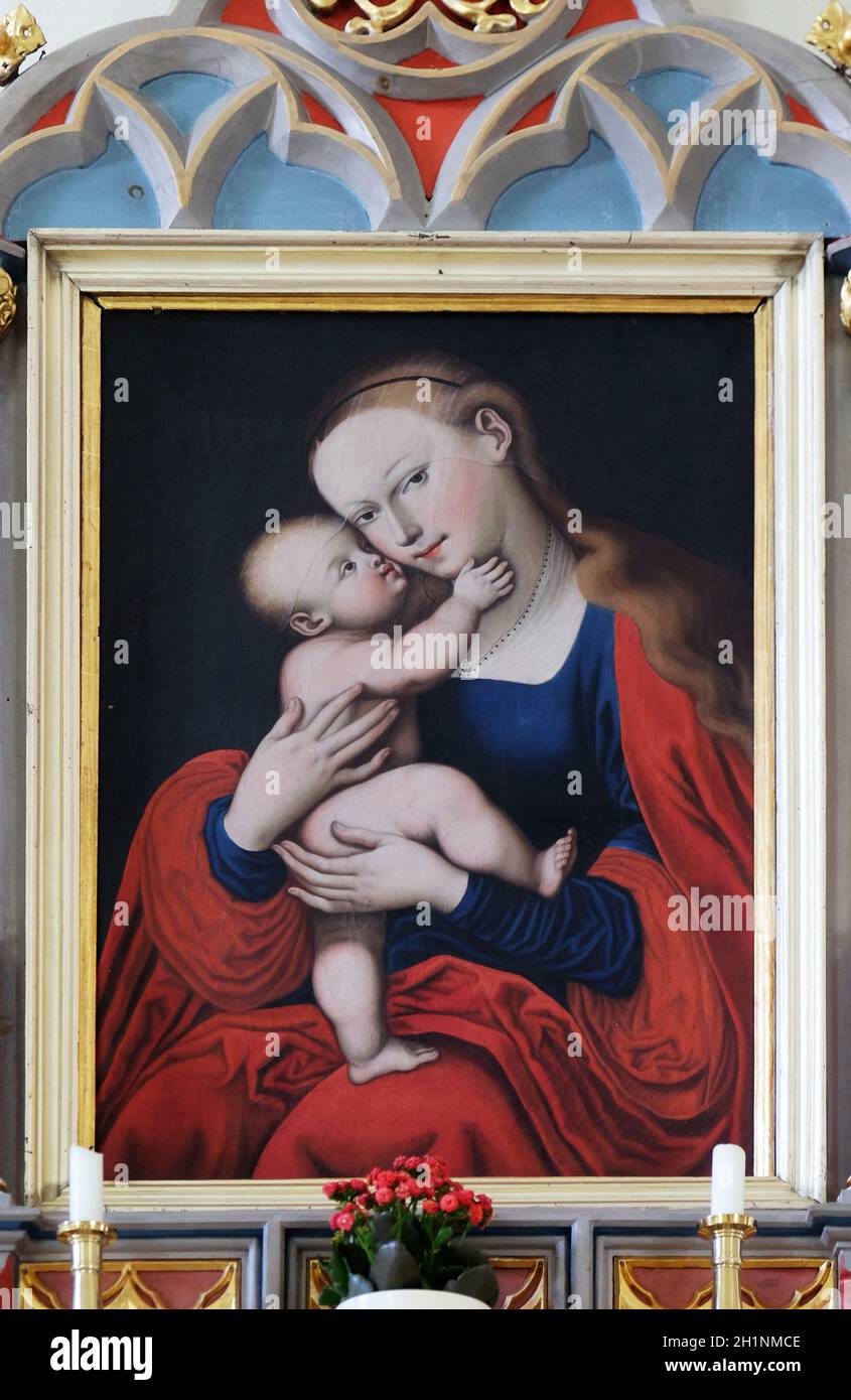 Virgin Mary altar in the Saint Nicholas church in Petschied near Luson ...