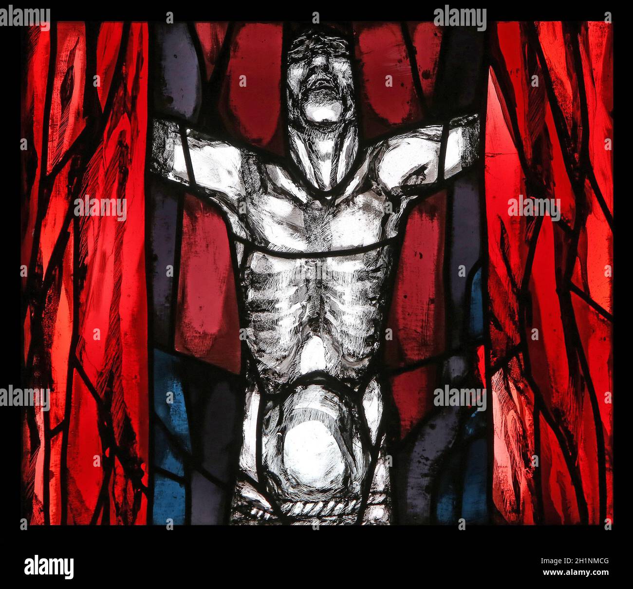 Dark sun of Good Friday, detail of stained glass window by Sieger Koder ...