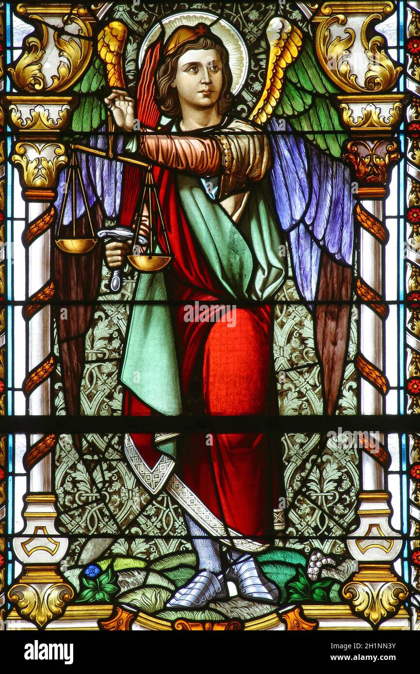 Saint Michael the Archangel, a stained glass window at Saint Barbara's ...