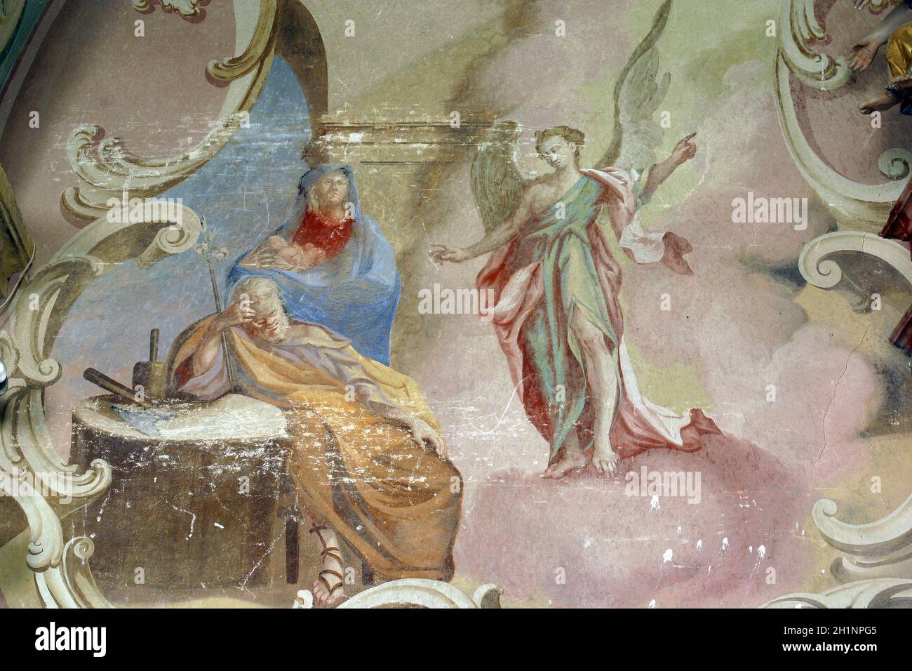 Joseph's dream, fresco in the Church of the Three Kings in Komin ...