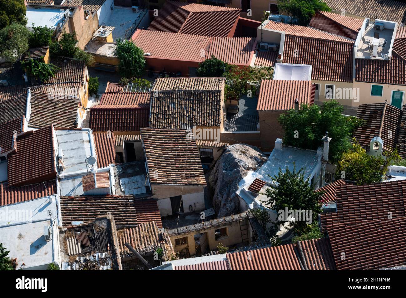 roofs of homes in Athens near the Acropolis Stock Photo - Alamy