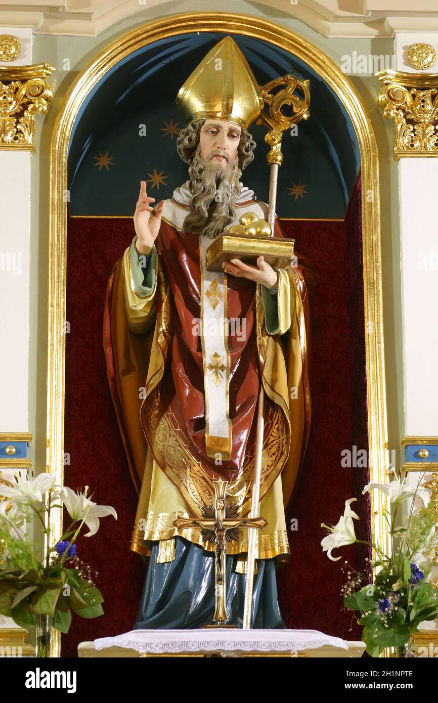 Saint Nicholas, statue on the main altar in the parish church of Saint ...