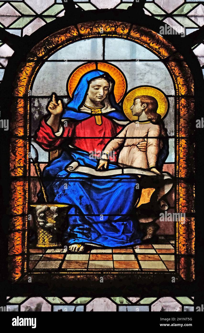 Saint Anne, stained glass window in the Saint Sulpice Church, Paris ...