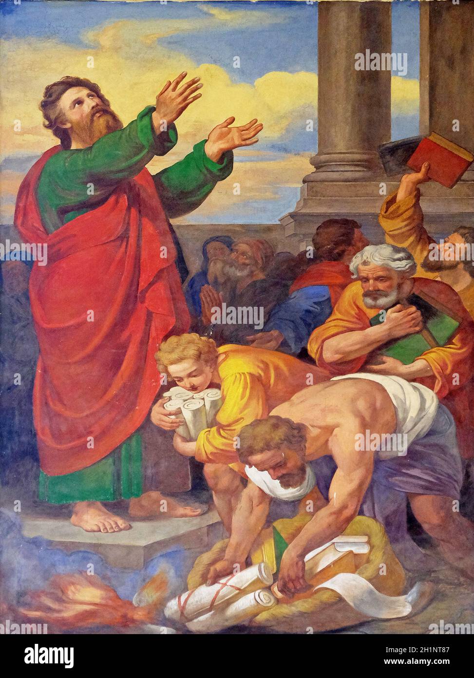 The fresco with the image of the life of St. Paul: Books and Scrolls ...