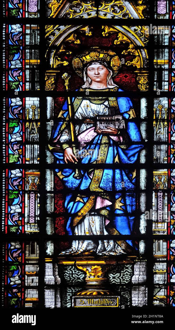 Saint Matilda, stained glass window in the Basilica of Saint Clotilde ...