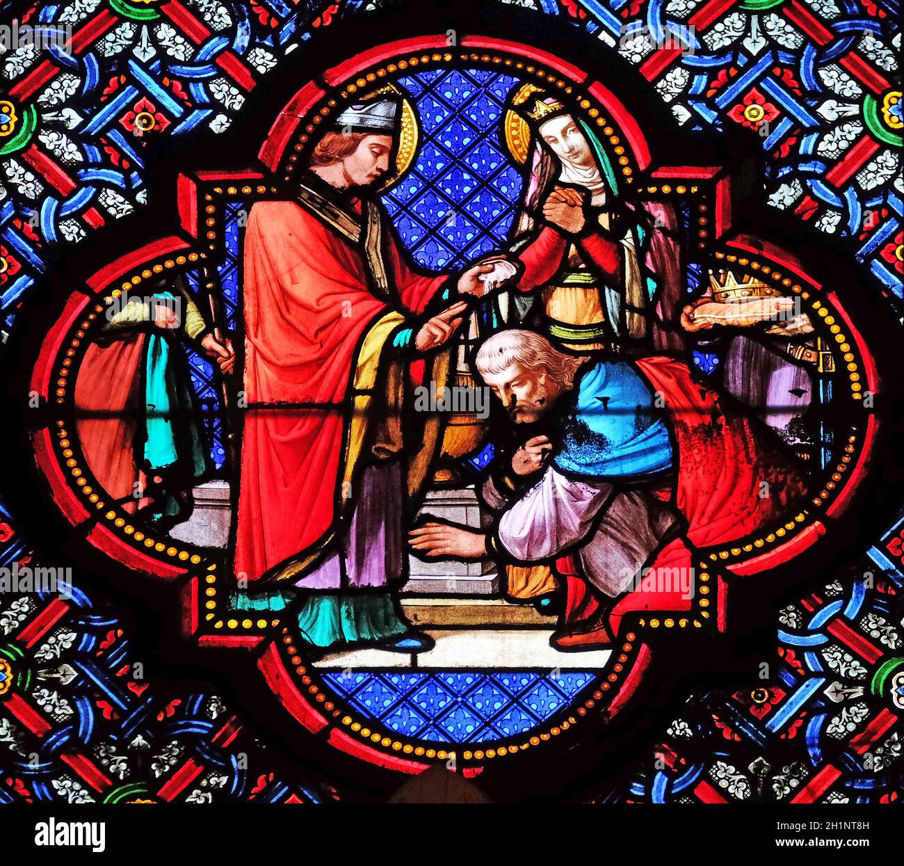 Baptism of Clovis, first Christian King of France, stained glass window ...