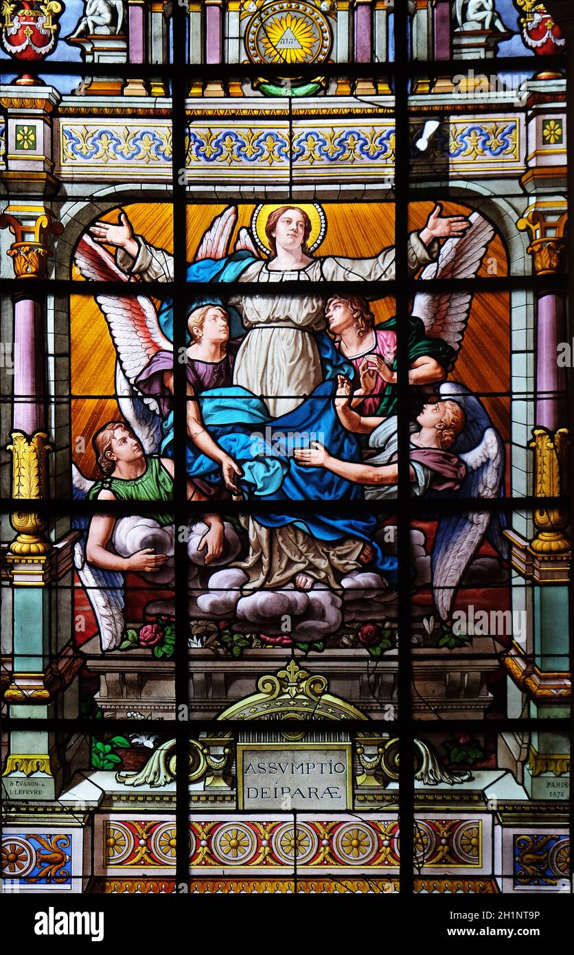 Assumption of the Virgin Mary, stained glass windows in the Saint ...