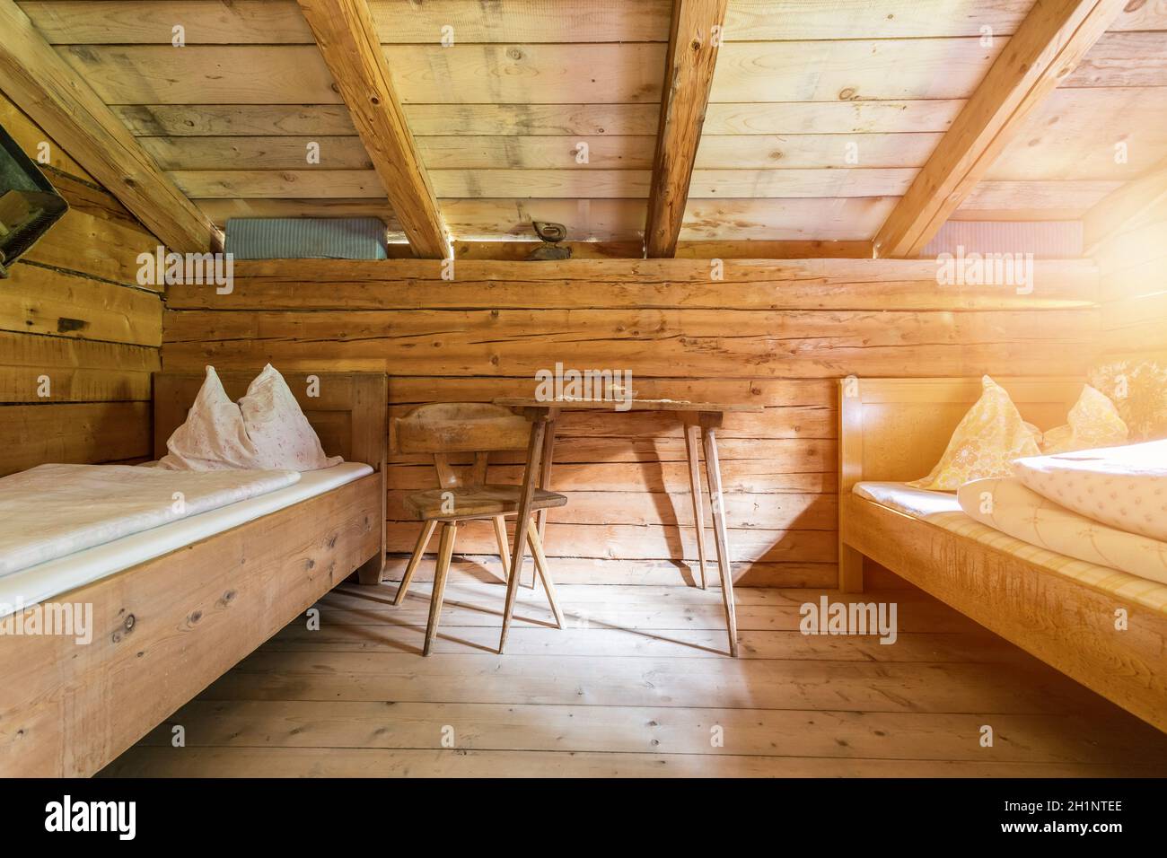 Inside of a rustic wooden alpine hut or cabin, Austria Stock Photo - Alamy