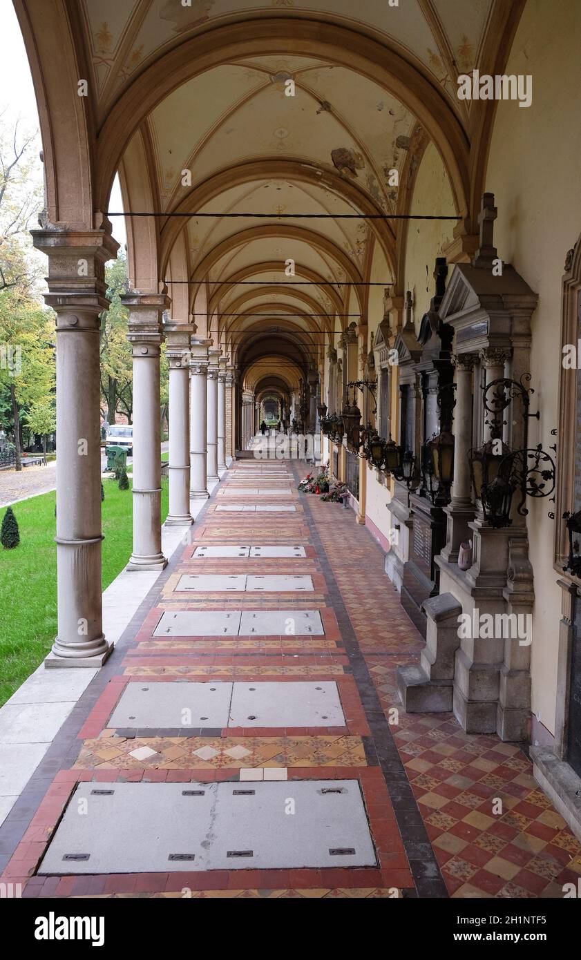 Monumental architecture of Mirogoj cemetery arcades in Zagreb, Croatia ...