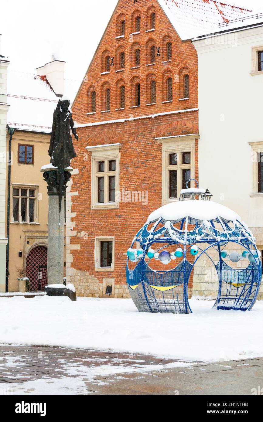 Krakow, Poland - January 17, 2021: Snowy winter in Krakow, Saint Mary ...