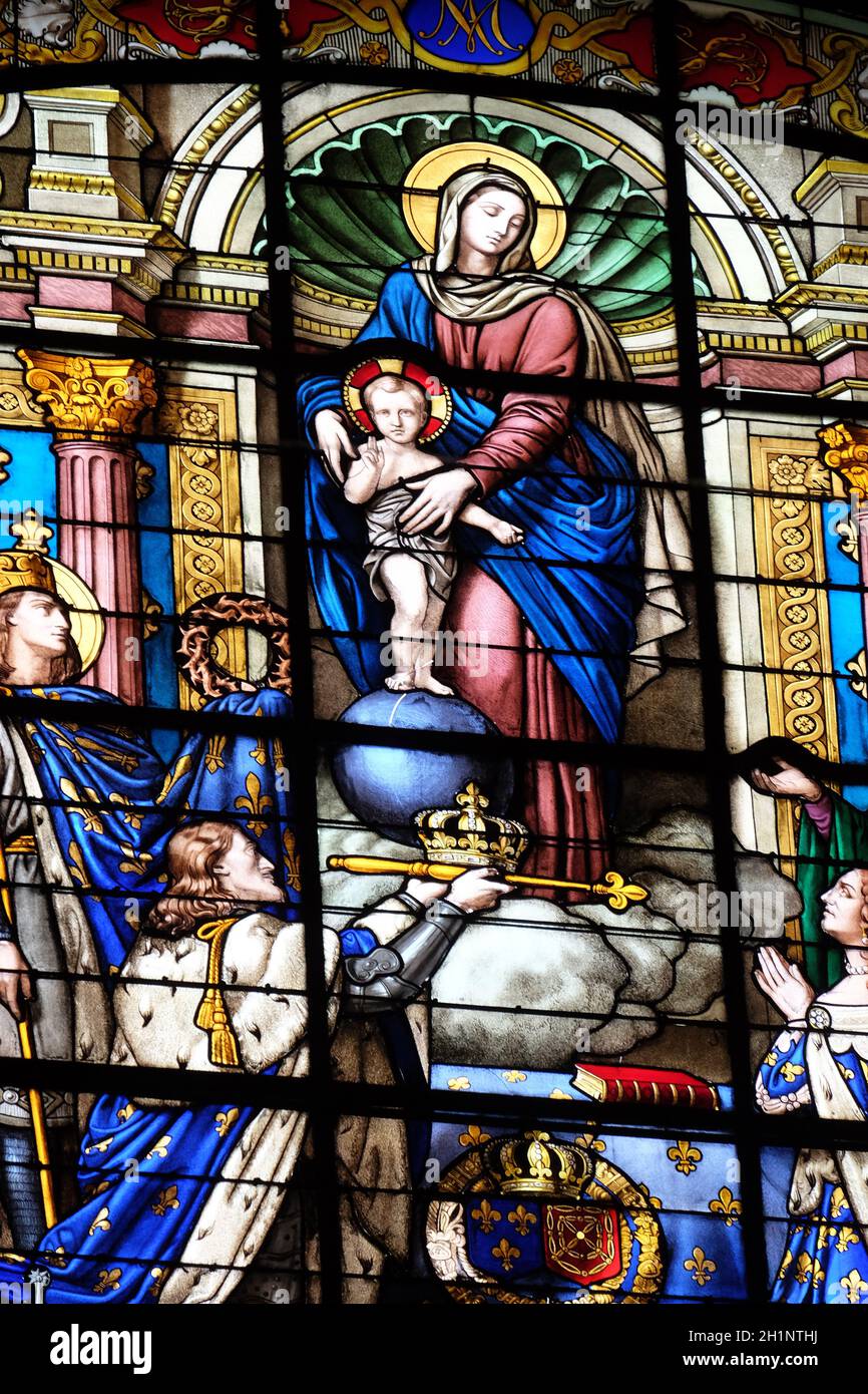 Mary and Child, King Louis IX holding the crown of thorns, King Louis ...