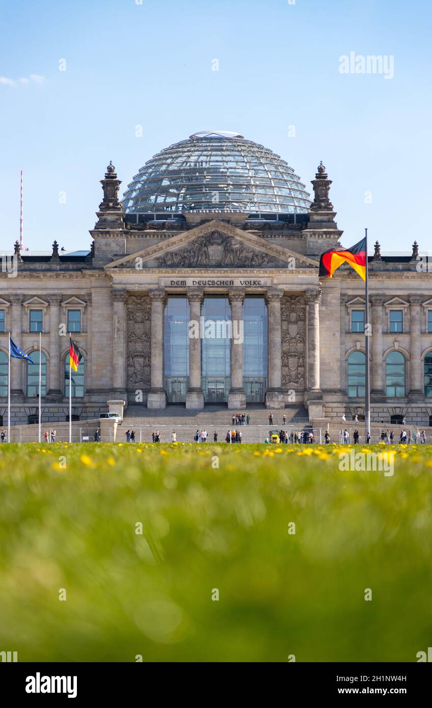 Picture of the Reichstag in Berlin in Springtime, green grass and ...