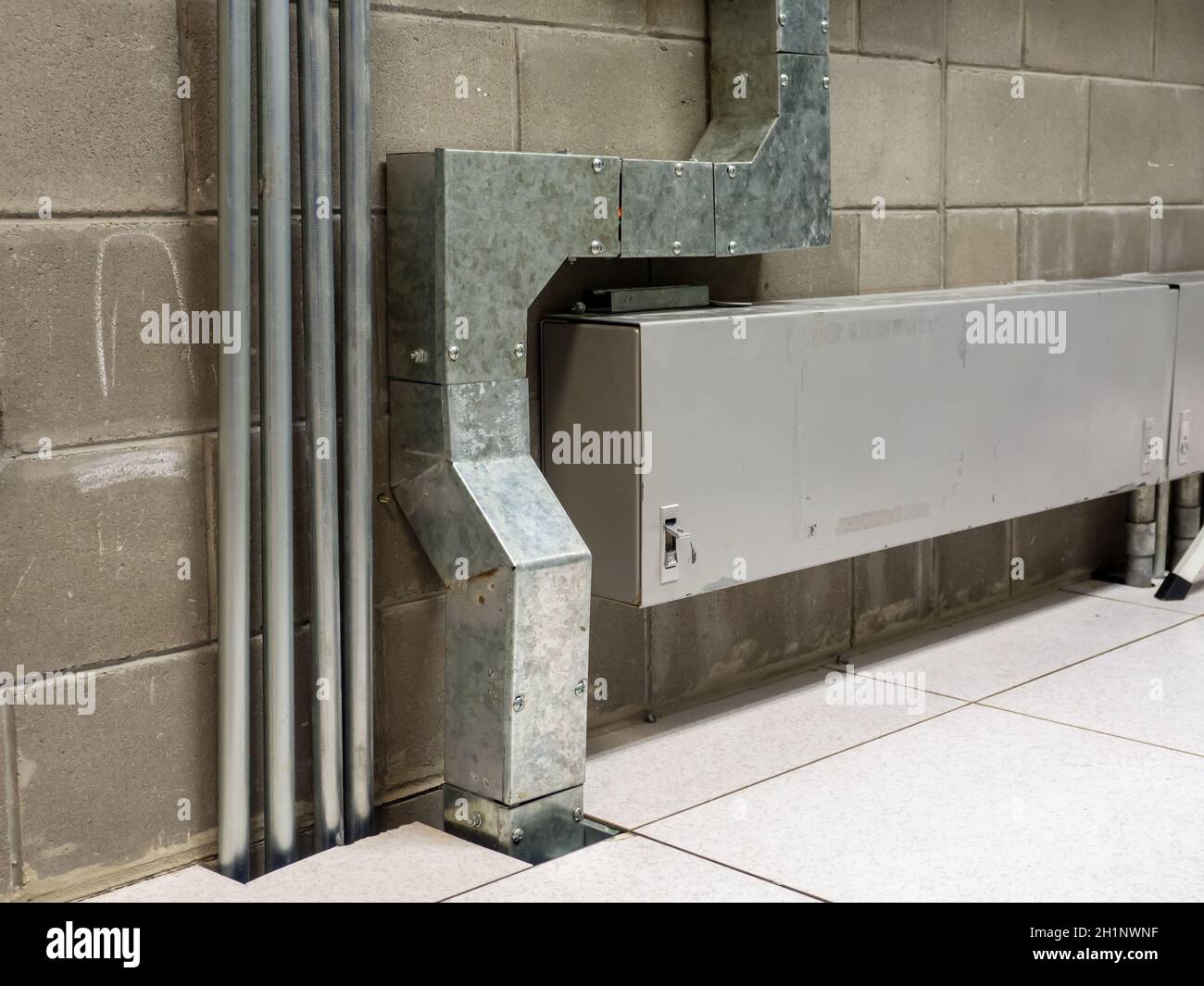 pipe line power supply boards in box on the wall Stock Photo - Alamy