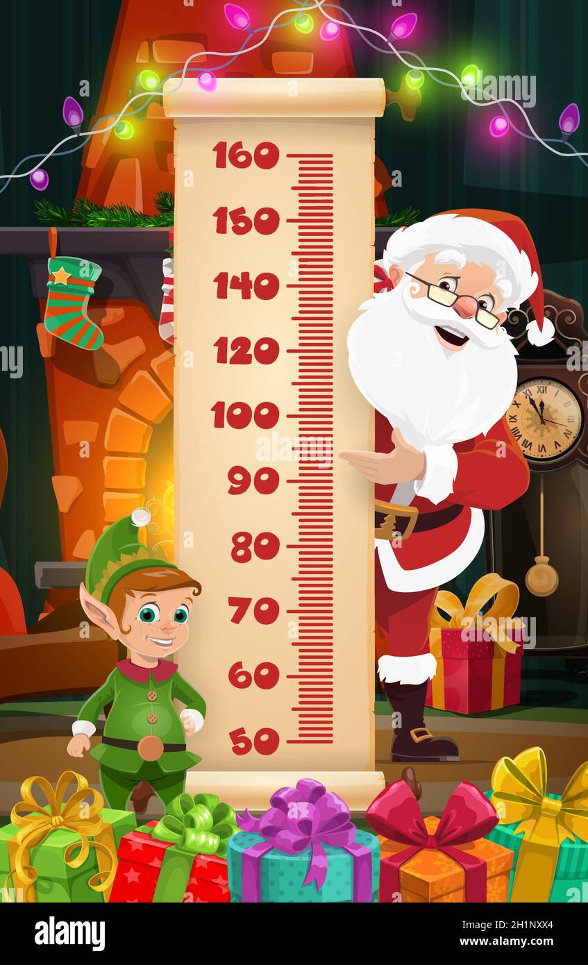 Christmas kids height chart Santa and elf with gifts growth measure ...