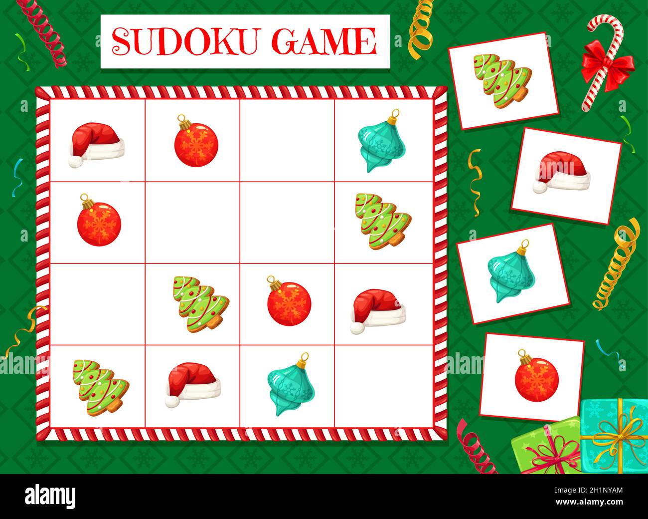 Child sudoku maze with Christmas decorations. Children puzzle game ...