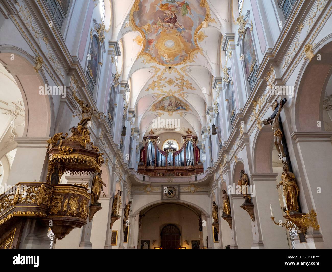 Interior of St. Peter Church with Ceiling Fresco, Pulpit, and Organ ...