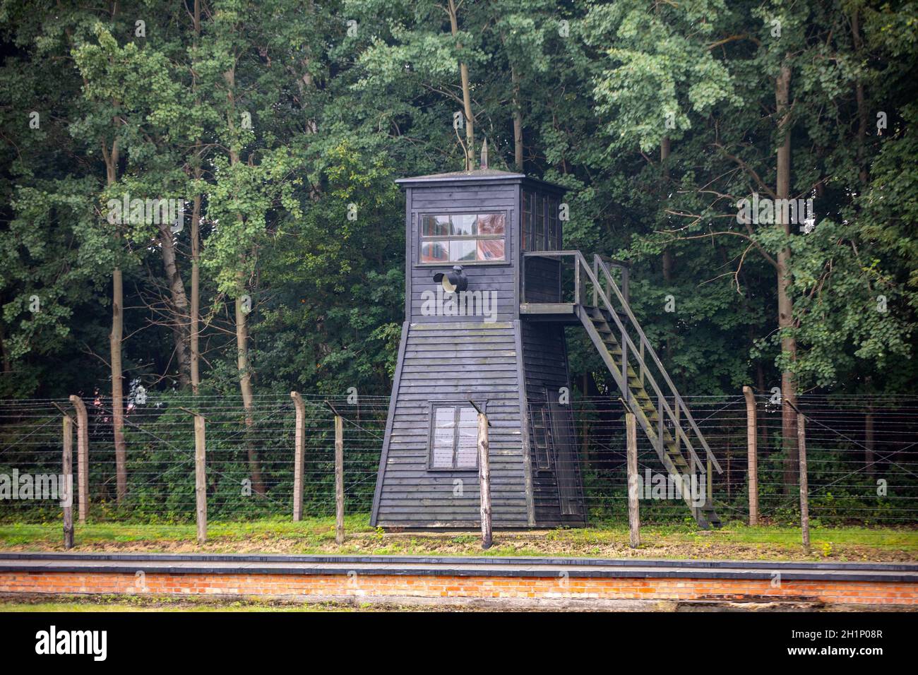 Sztutowo, Poland - Sept 5, 2020: Wooden guard tower at the former Nazi ...