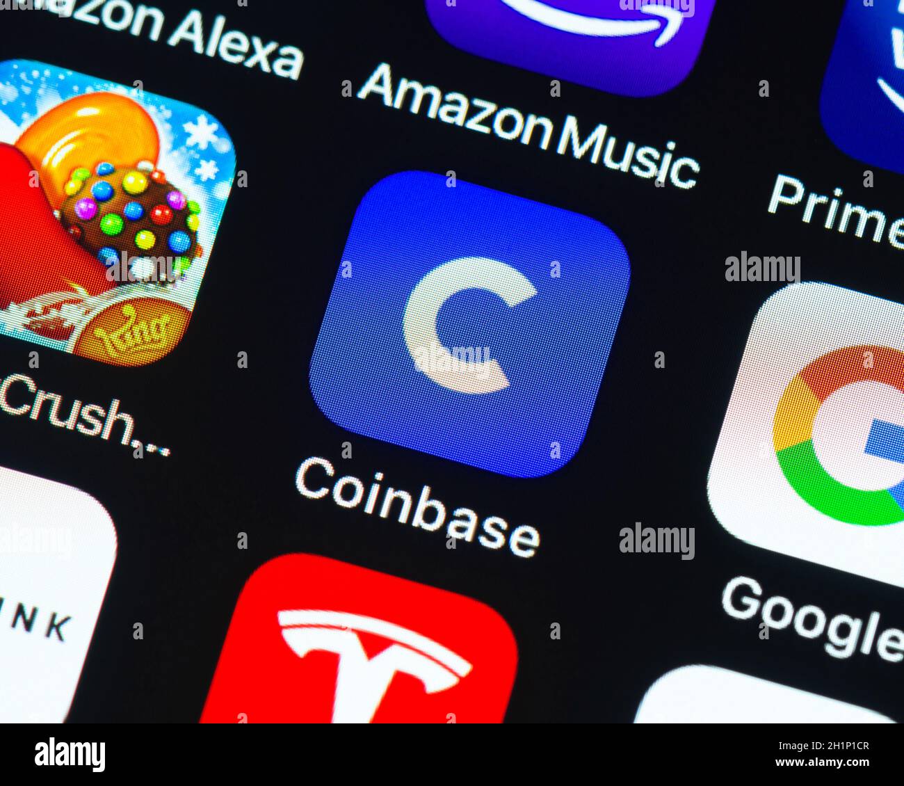 BAYONNE, FRANCE - CIRCA JANUARY 2021: Coinbase app icon on Apple iPhone ...