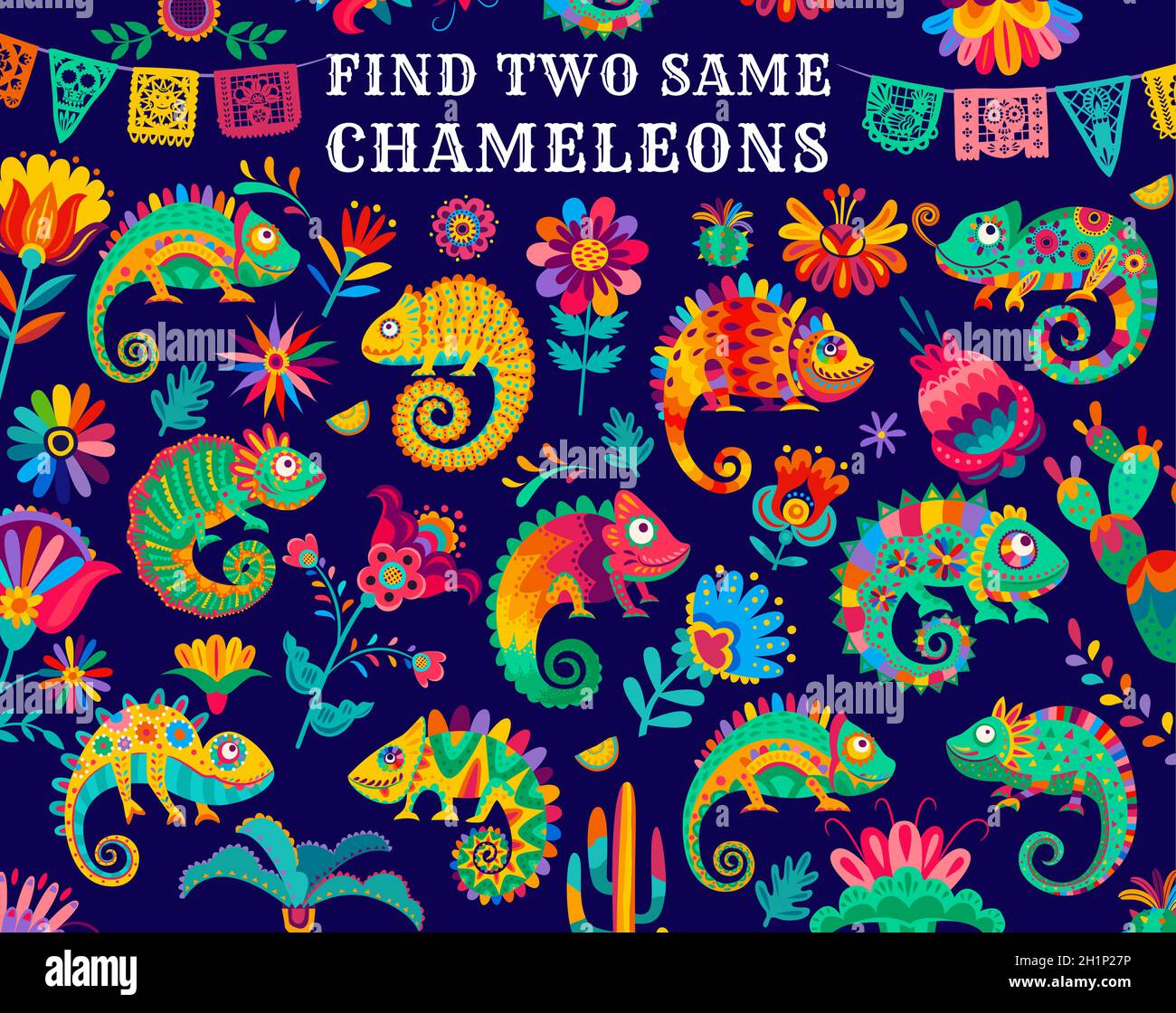 Find two same Mexican chameleon lizards, kids game riddle, vector. Find ... Find two same Mexican chameleon lizards, kids game riddle, vector. Find ...