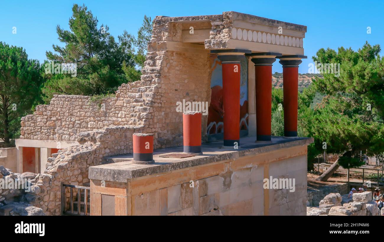 Knossos palace, Crete island, Greece. Detail of ancient ruins of famous ...