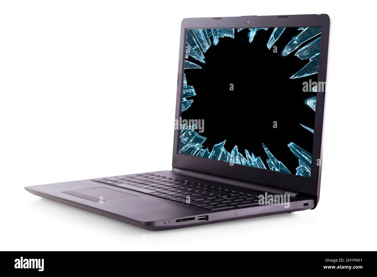 laptop with broken blank screen. Isolated on white background Stock ...