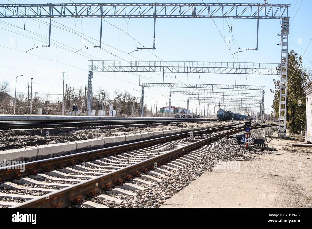 Railroad tracks at the train station. The new railway Stock Photo - Alamy