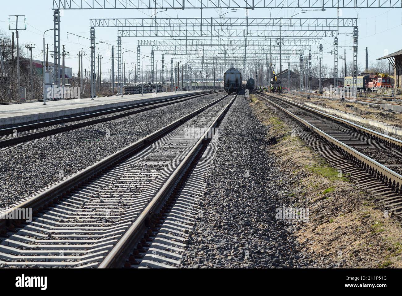 Railroad tracks at the train station. The new railway Stock Photo - Alamy