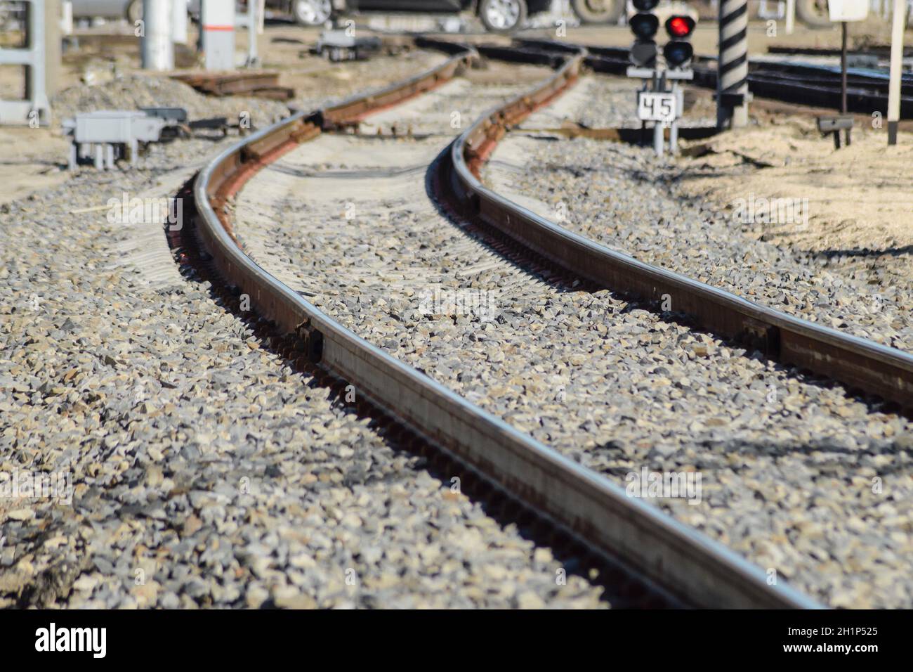 Railroad tracks at the train station. The new railway Stock Photo - Alamy