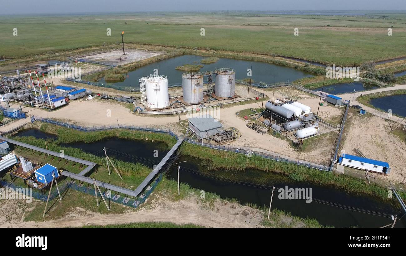 Top view of the equipment for oil separation. Equipment for the drying ...