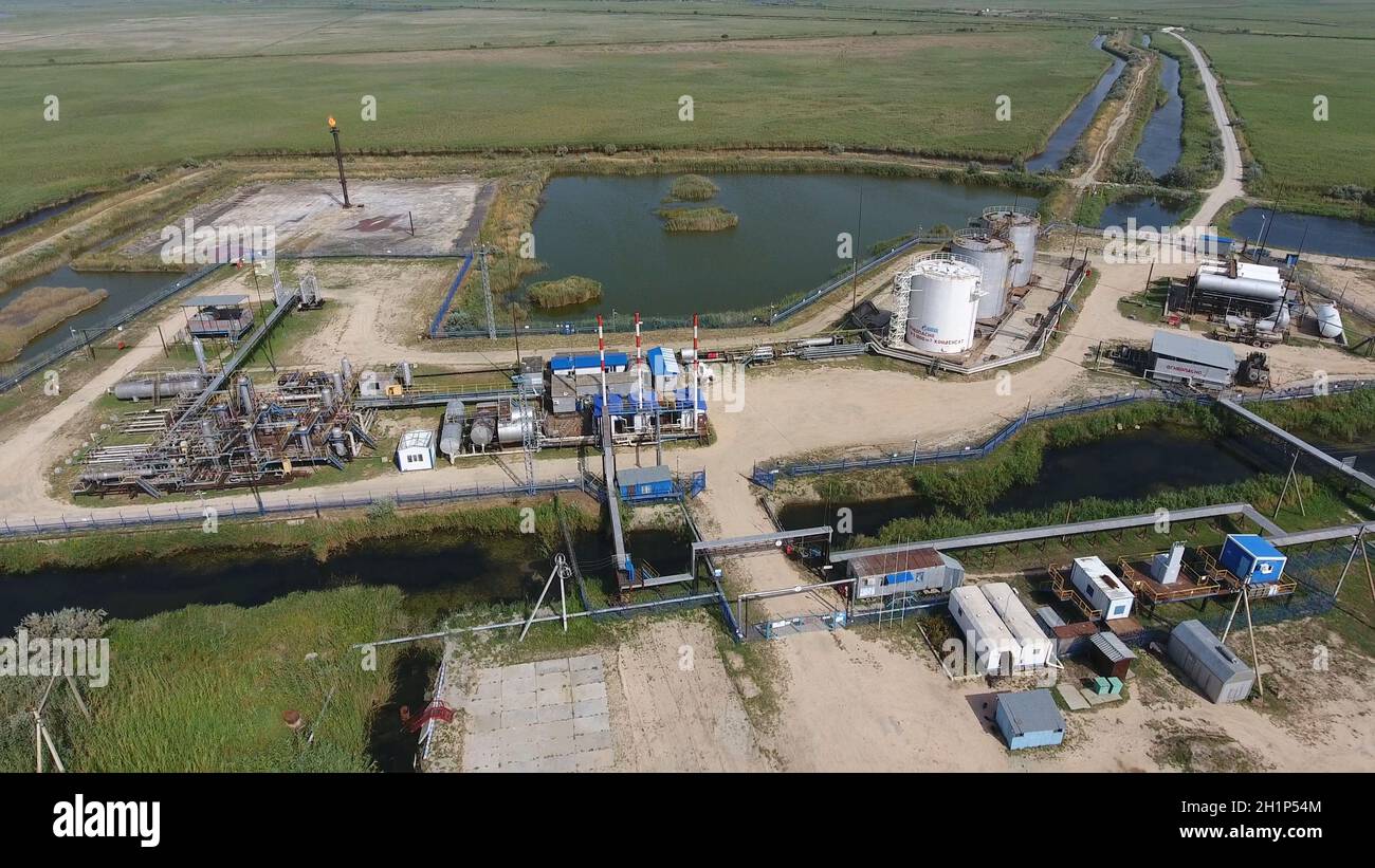 Top view of the equipment for oil separation. Equipment for the drying ...