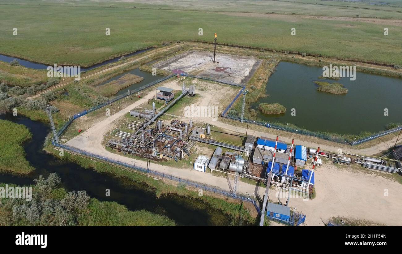 Top view of the equipment for oil separation. Equipment for the drying ...