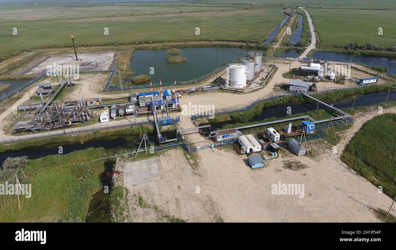 Top view of the equipment for oil separation. Equipment for the drying ...