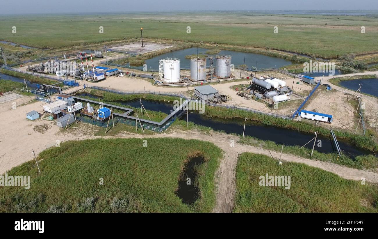 Top view of the equipment for oil separation. Equipment for the drying ...