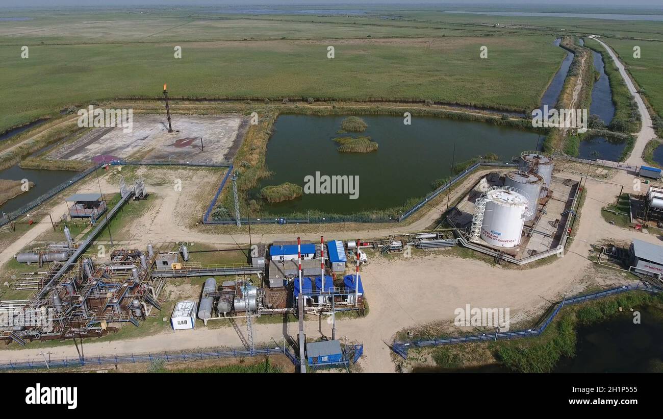 Top view of the equipment for oil separation. Equipment for the drying ...