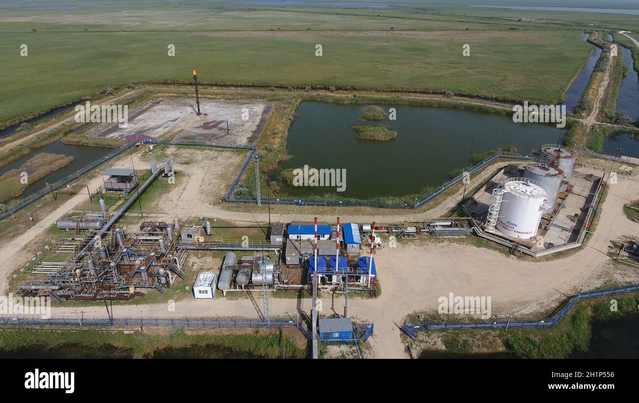 Top view of the equipment for oil separation. Equipment for the drying ...