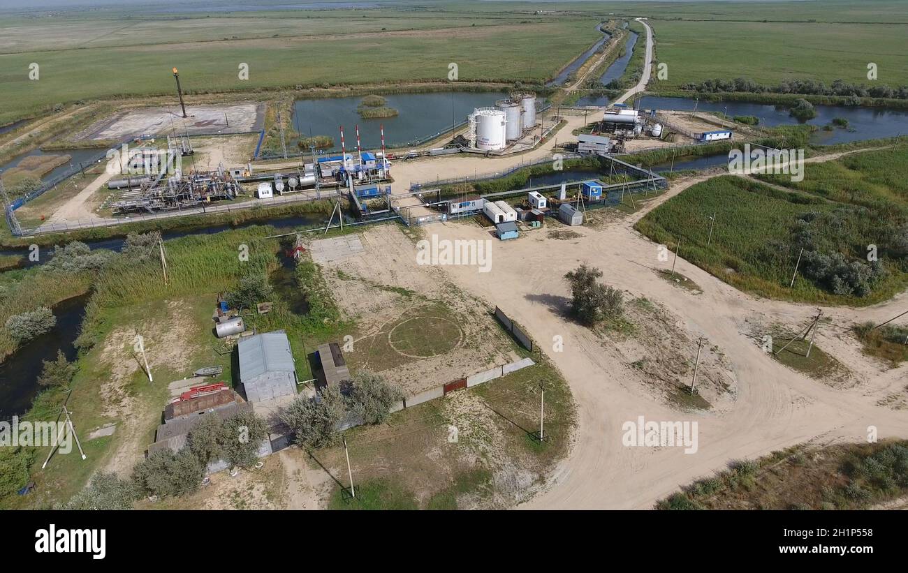Top view of the equipment for oil separation. Equipment for the drying ...