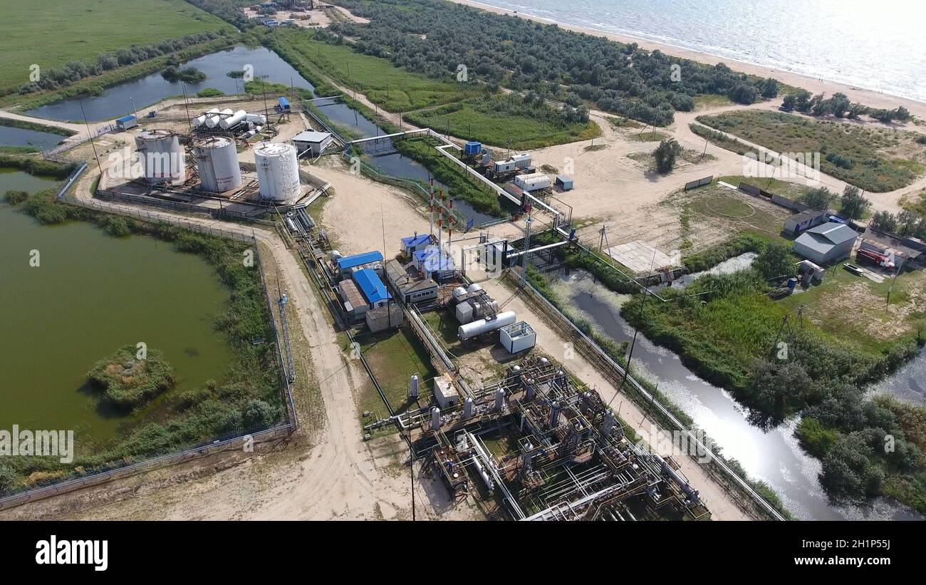 Top view of the equipment for oil separation. Equipment for the drying ...