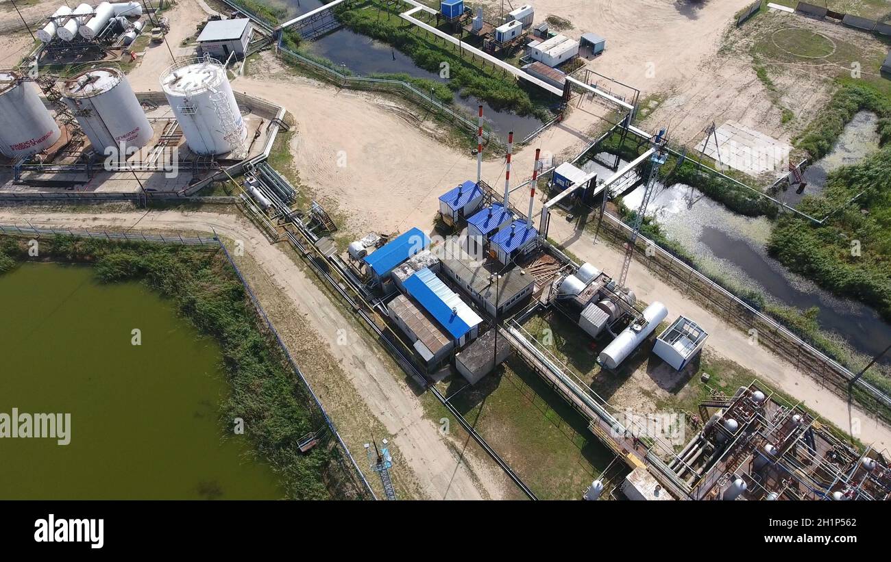 Top view of the equipment for oil separation. Equipment for the drying gas and condensate ...