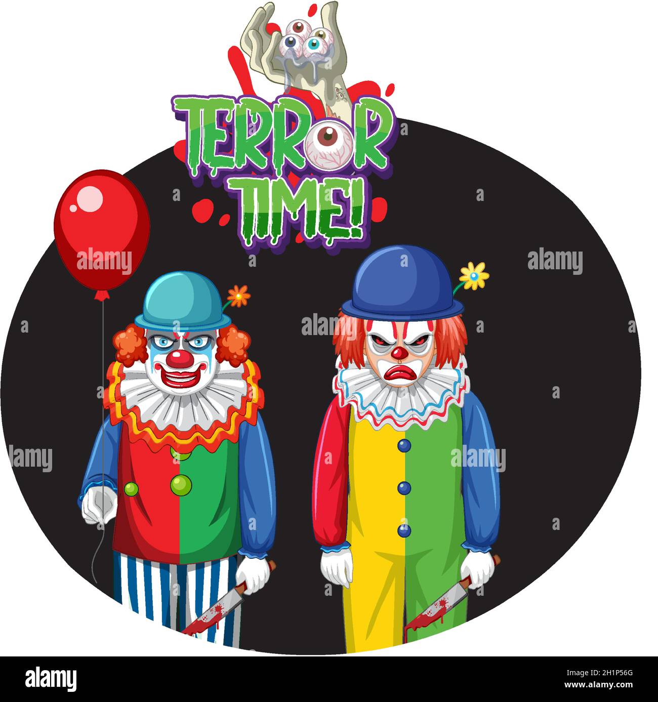 Terror Time badge with two creepy clowns illustration Stock Vector ...