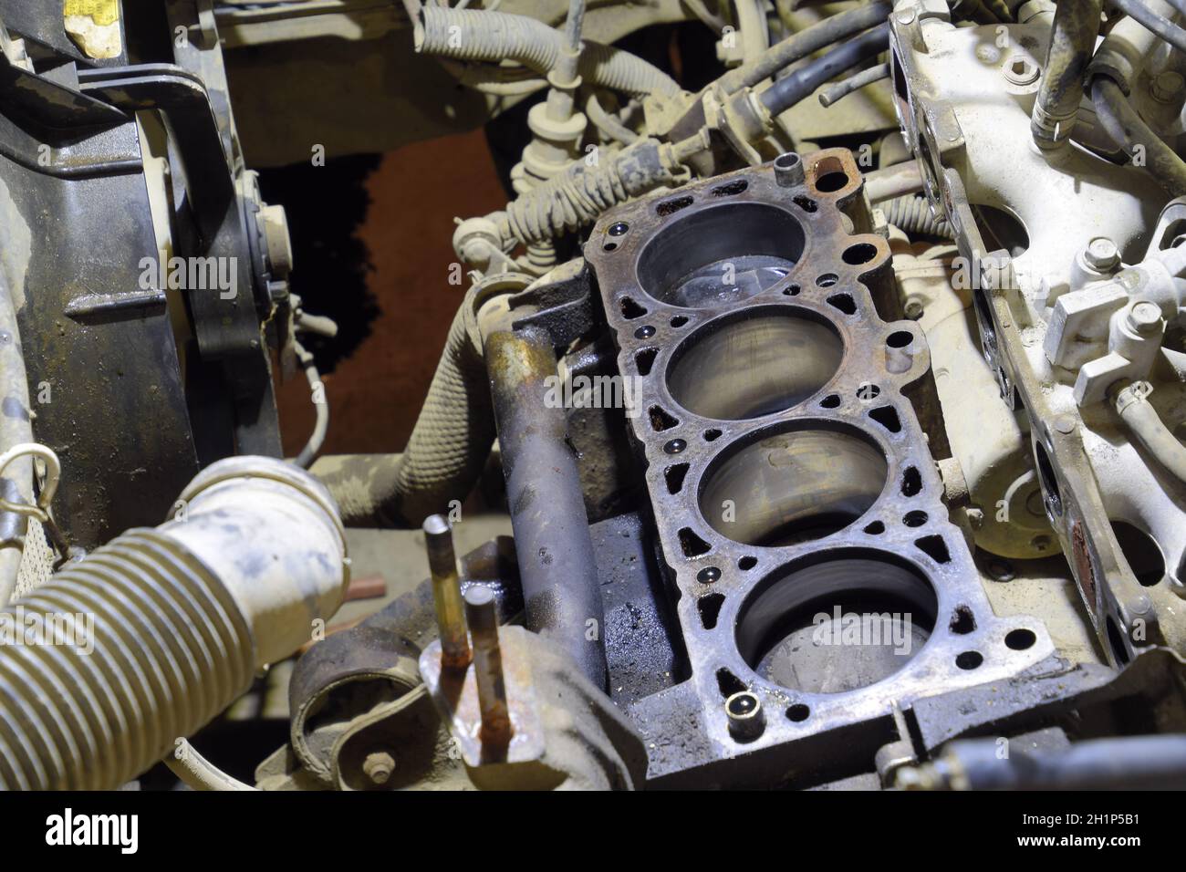 The cylinder block of the four-cylinder engine. Disassembled motor ...