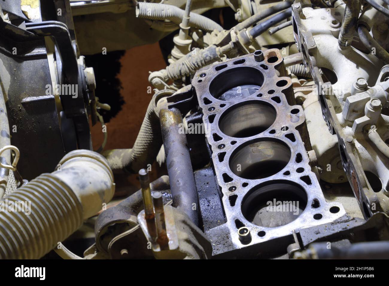 The cylinder block of the four-cylinder engine. Disassembled motor ...