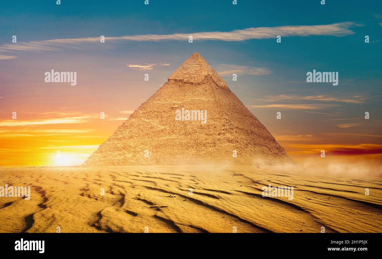 Egyptian pyramids in sand desert and clear sky Stock Photo - Alamy