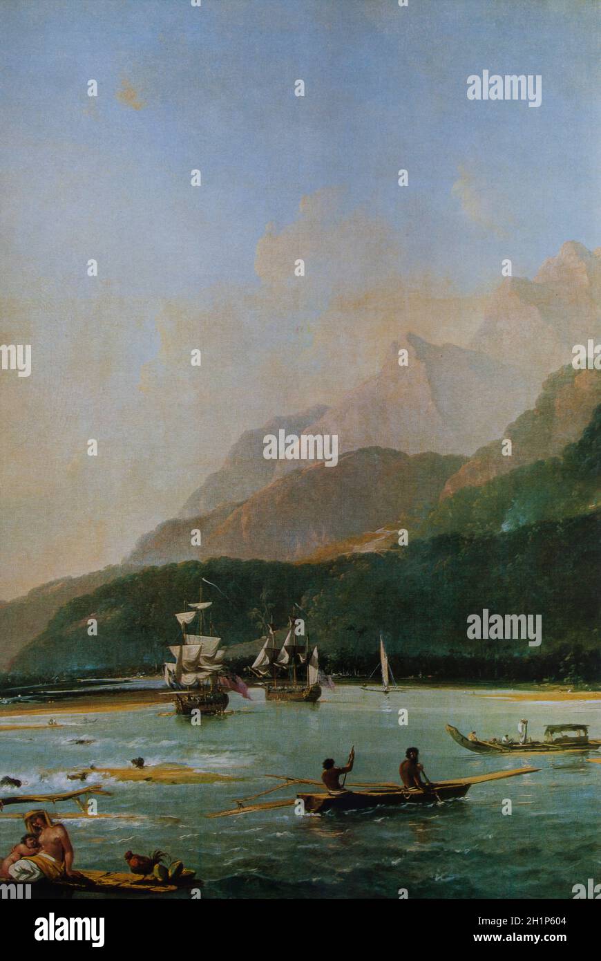 HMS Resolution and HMS Adventure in Matavai Bay, Tahiti, 1776. Painted ...