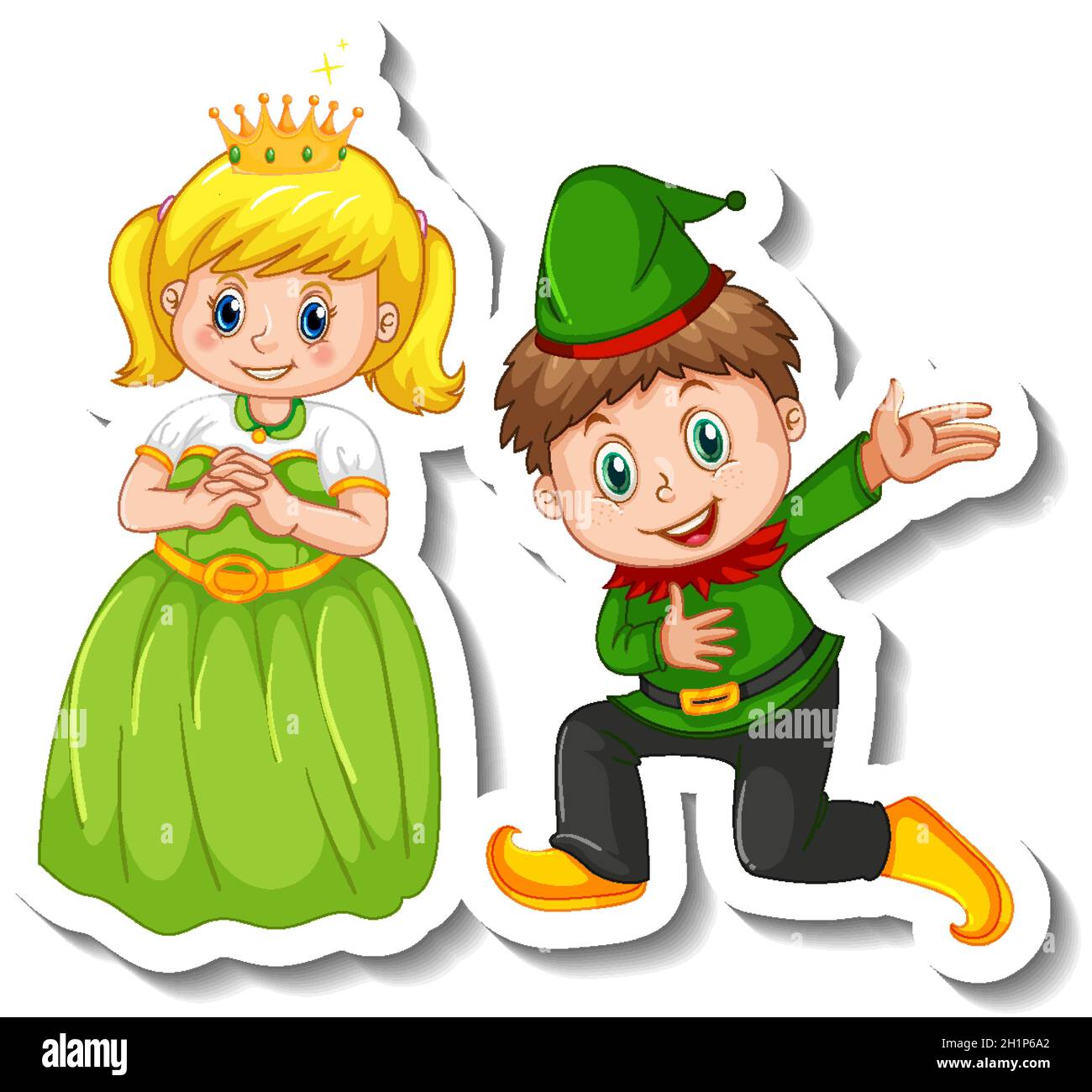 Sticker template with little princess and a boy cartoon character ...